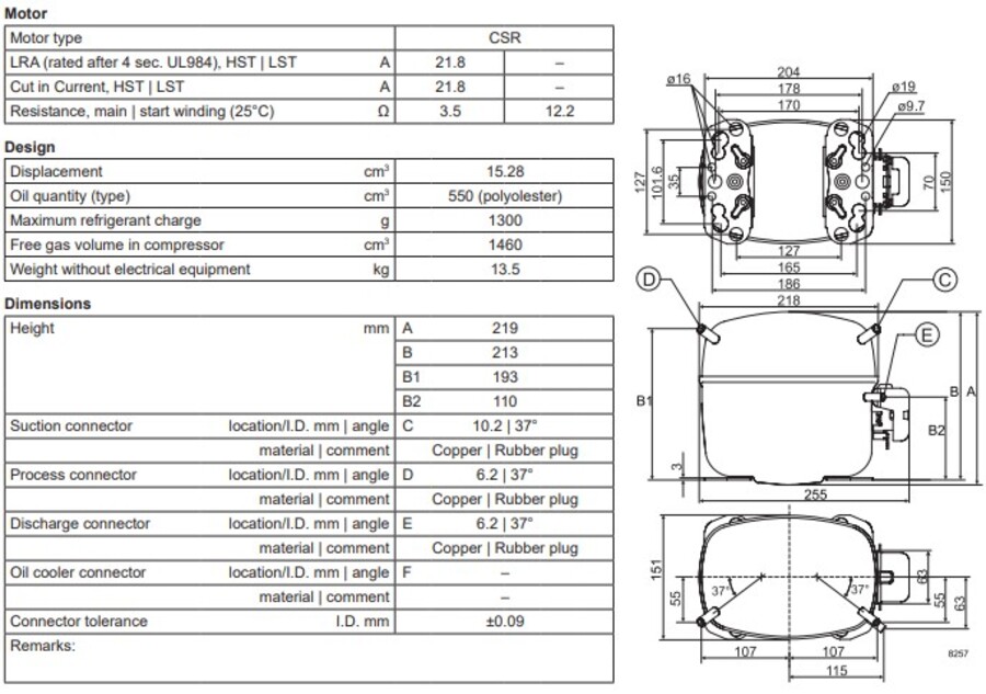 Secop SC15DL Compressor M/HBP 220-240V - Kirby